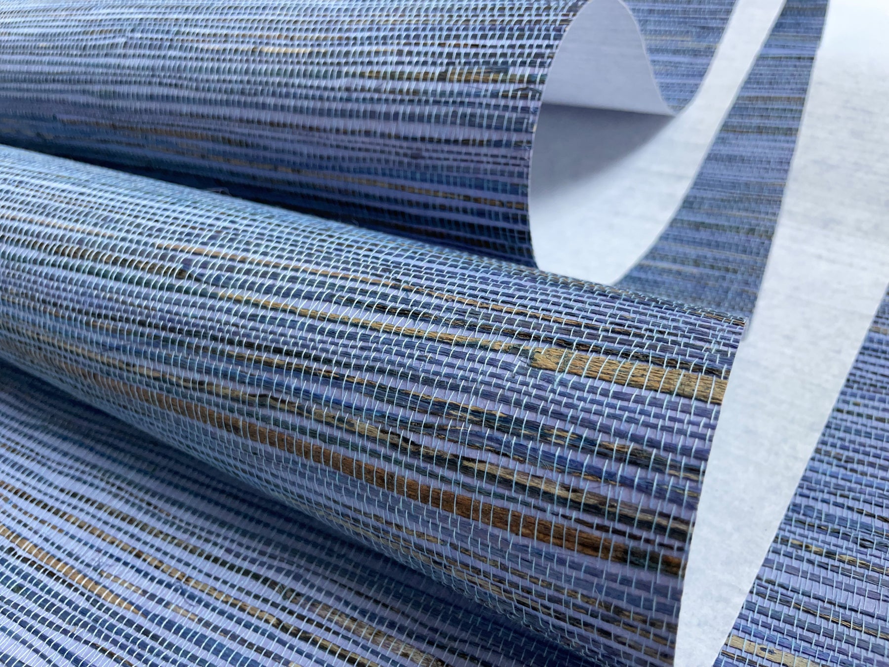 Natural Grasscloth Hemp Wallpaper painted in matte blue purple beige c ...