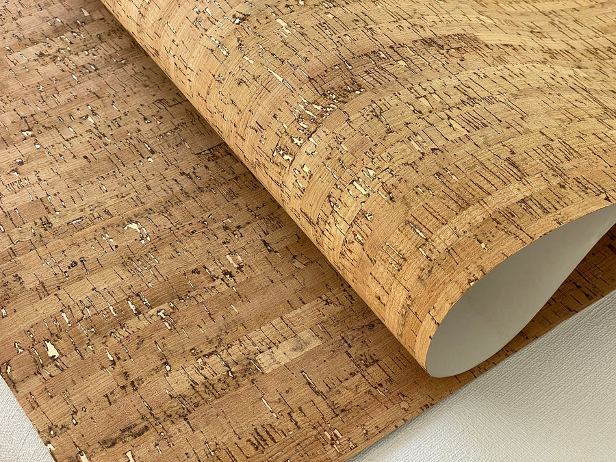Natural Real Cork wallpaper with gold Grasscloth 48350 – California ...