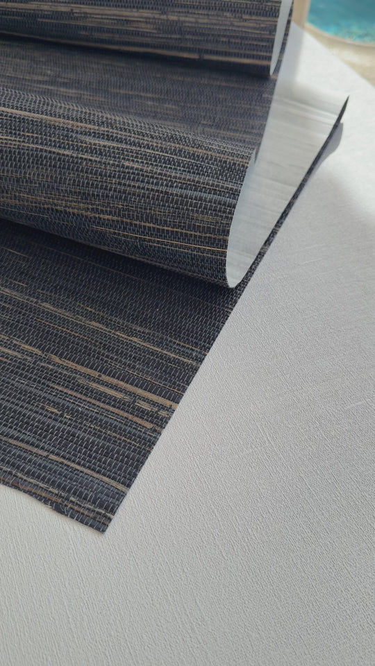 Natural Hemp Grasscloth dark graphite blue Wallpaper dark blue 41069 ...