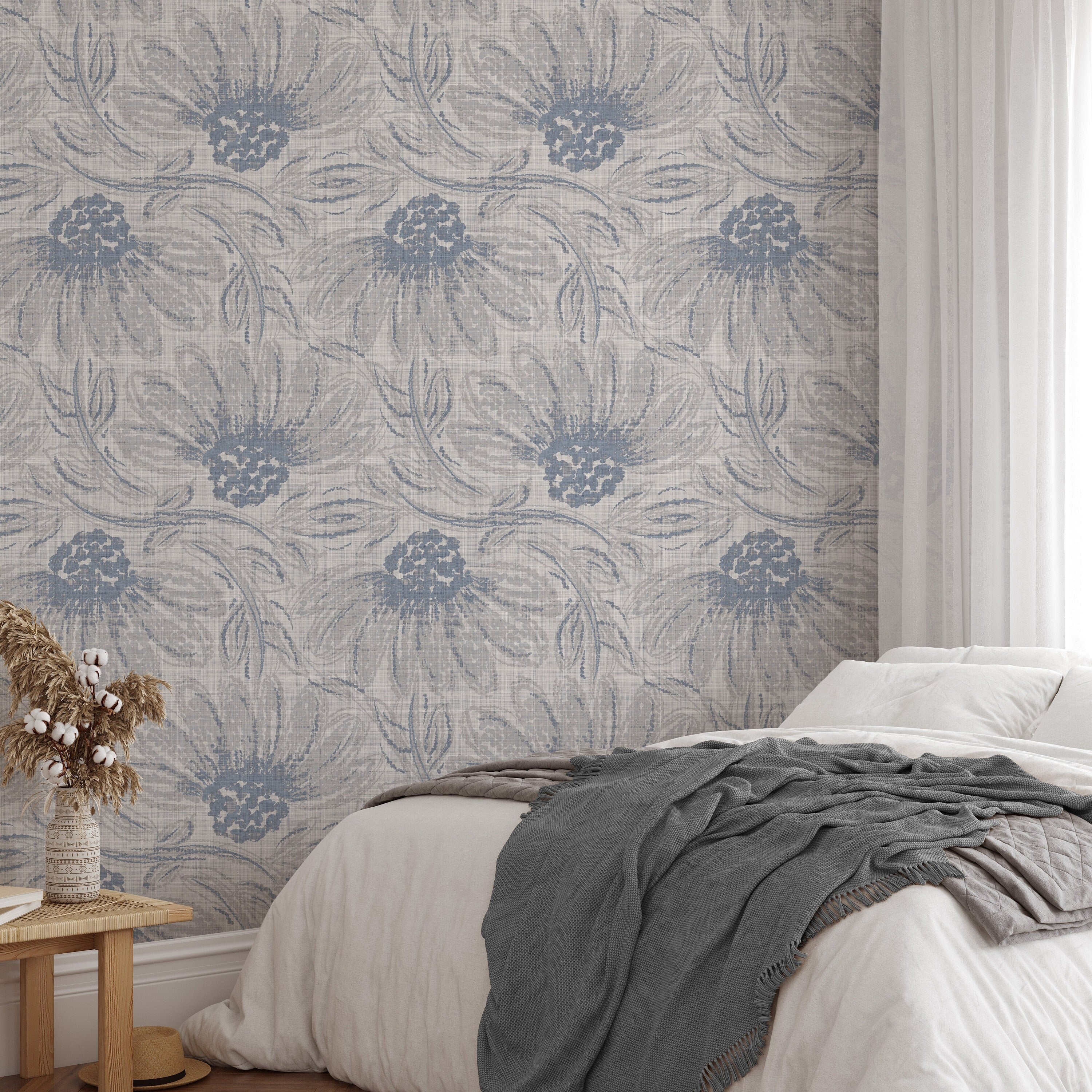 Linen botanical Wallpaper - Big flowers #3389 – California Wallpaper